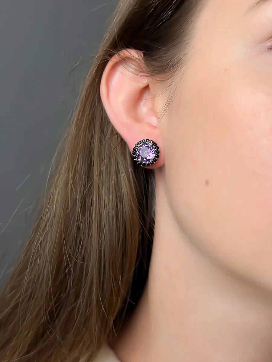 Серьги пусеты, красное золото, 375 проба, шпинель, аметист