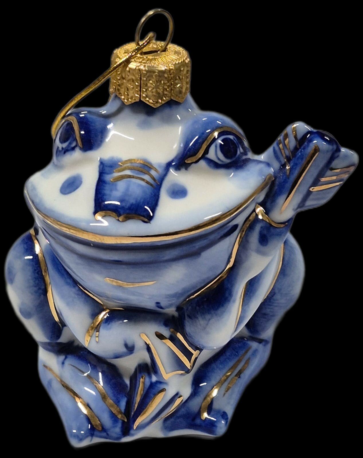 Игрушка на елку Лягушка-царевна , кобальт-золото