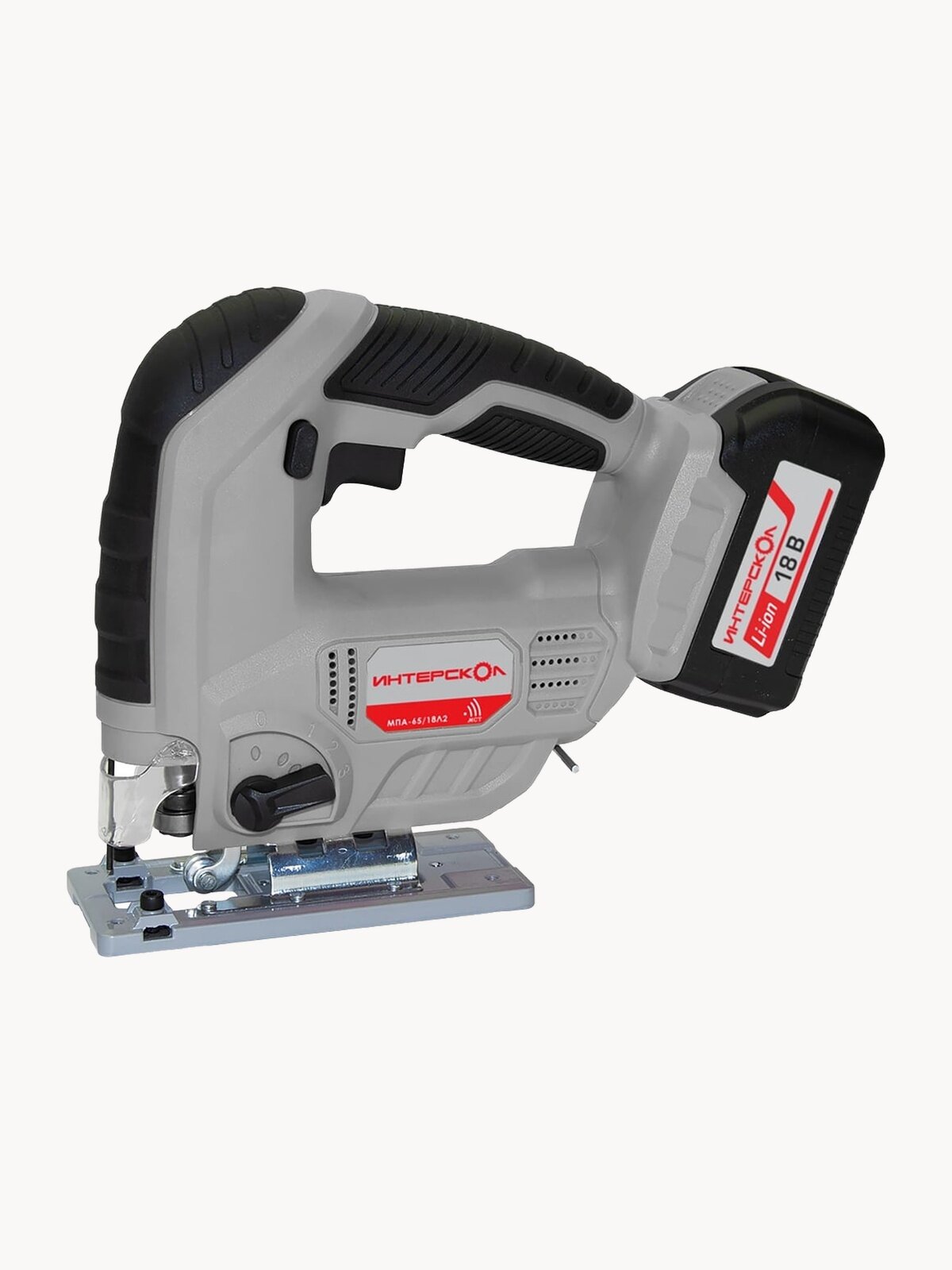 Аккумуляторный лобзик ИНТЕРСКОЛ МПА-65/18Л2, 18 В, 3000 ход/мин, 19 мм, с 2 АКБ 2 Ач и ЗУ, в кейсе (630.2.2.70)