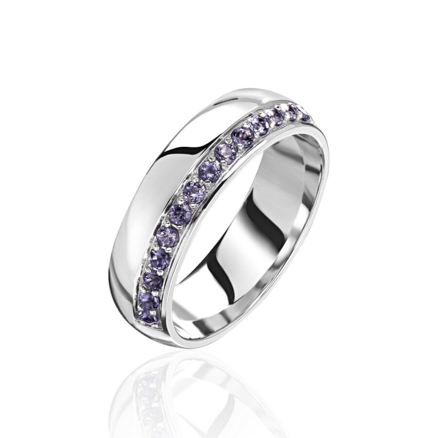 Кольцо обручальное, белое золото, 585 проба, иолит