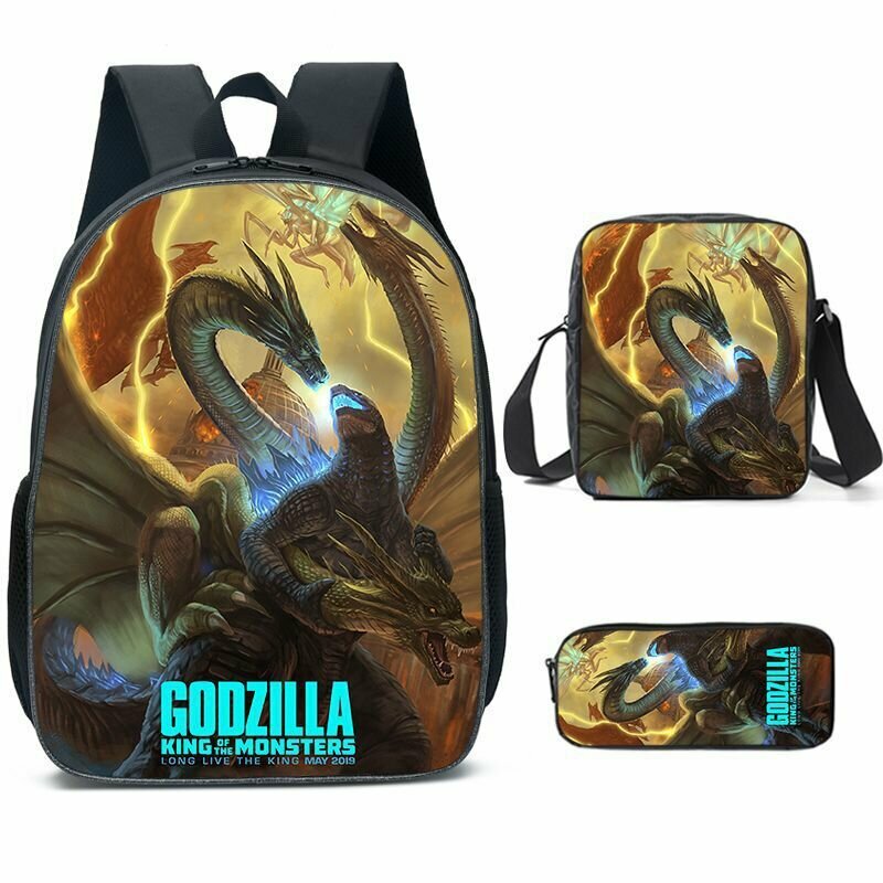 Самый продаваемый на Amazon рюкзак Godzilla, школьный ранец для учащихся начальной и средней школы, состоящий из трех предметов, дропшиппинг