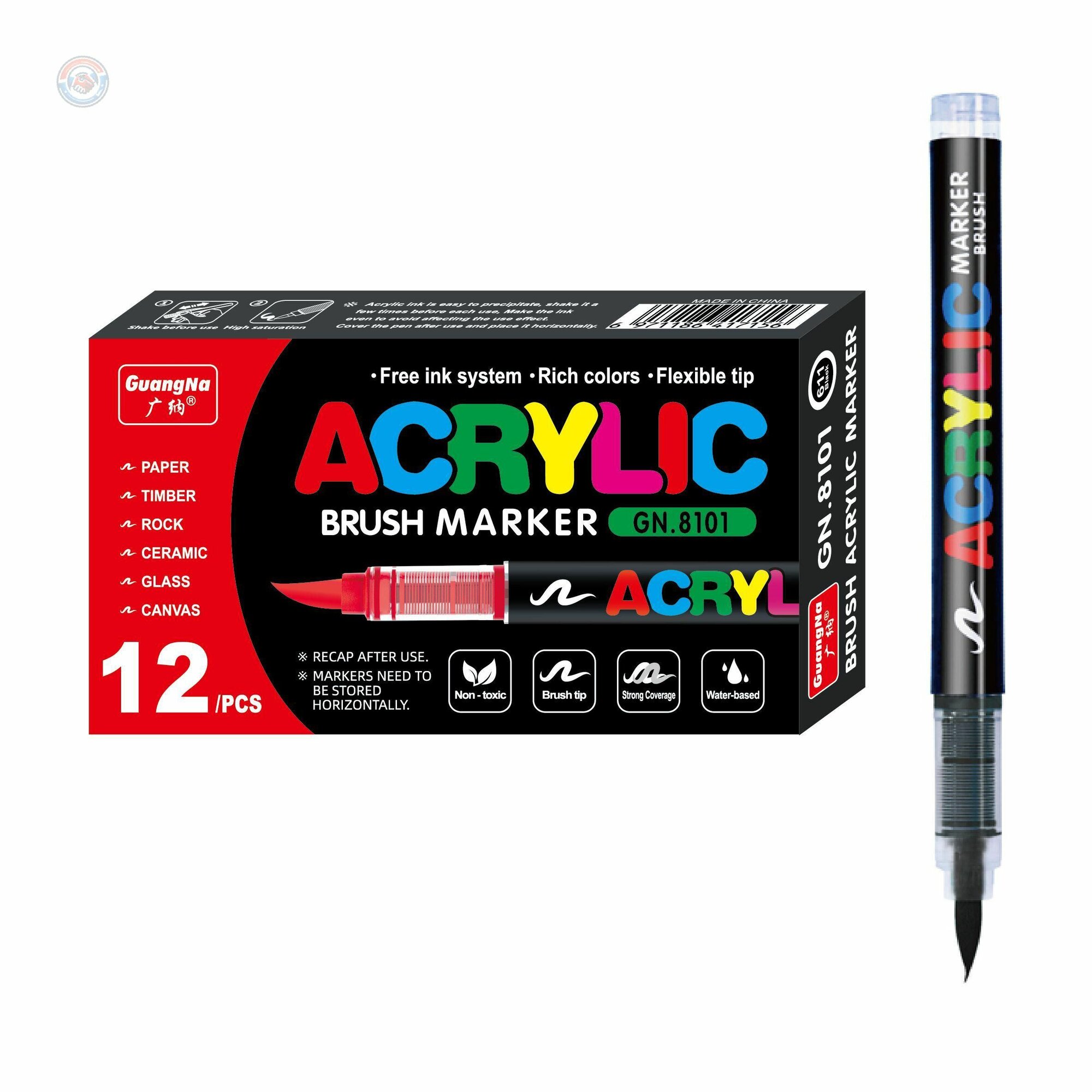 Акриловая маркер-ручка 12 мм черная для рисования, скрапбукинга и декора, мягкий наконечник, универсальная по бумаге, стеклу, ткани, дереву