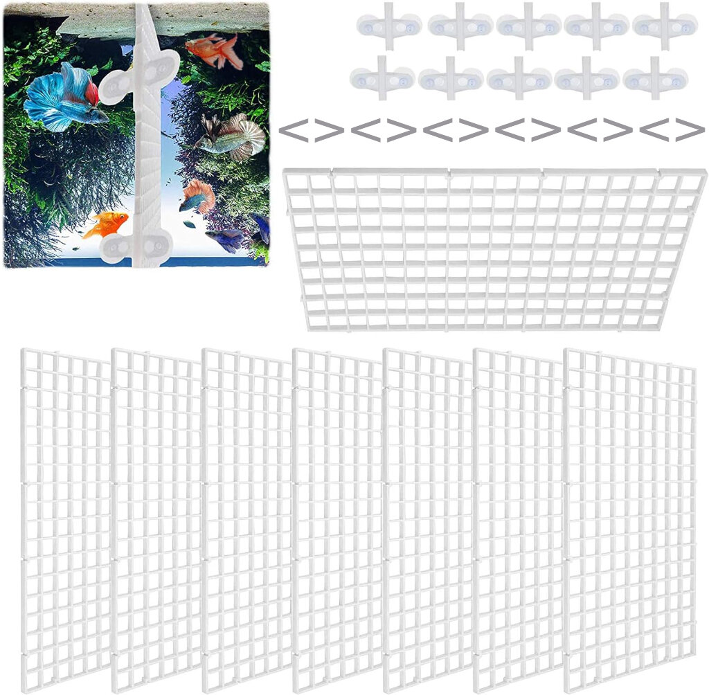8 частей пластиковых перегородок для аквариума, разделитель для молоди с 16 присосками (белый)