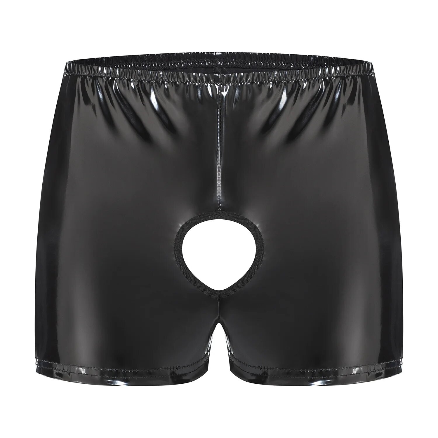 Мужские сексуальные шорты с открытой промежностью для секса Эротические открытые ягодицы формирующие облегающие Фетиш боксеры кожаные шорты Черный, 5XL, Black