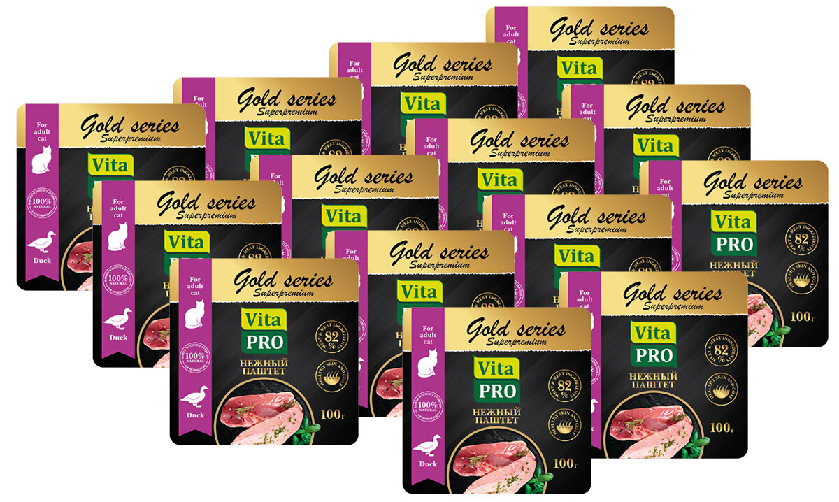 Корм влажный Vita Pro Gold для кошек паштет, утка, 100 г х 14 шт