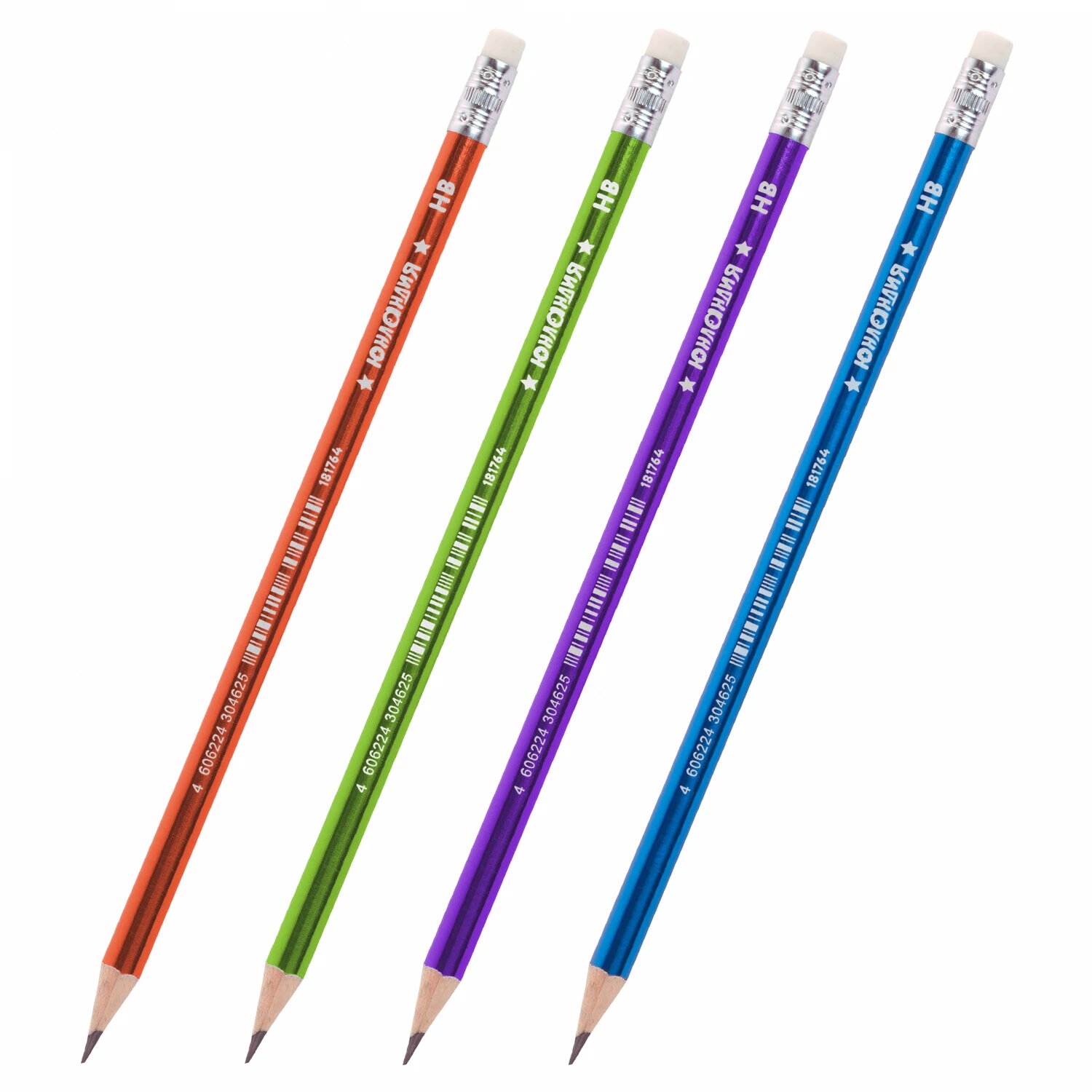 Упаковка 45 шт. Карандаш чернографитный юнландия "металлик", 1 шт, HB, с ластиком, корпус ассорти, 181764