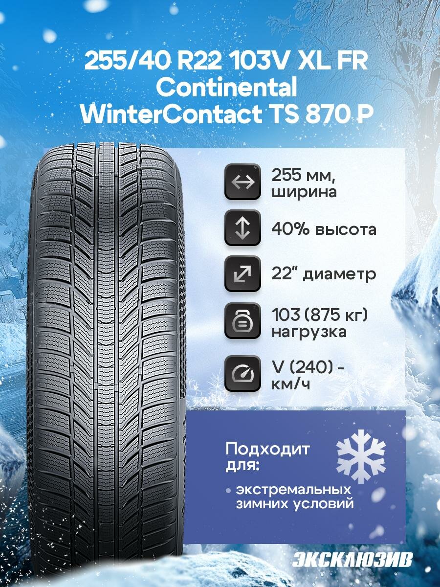 Зимняя нешипованная шина Continental WinterContact TS 870 P 255/40 R22 103V FR XL