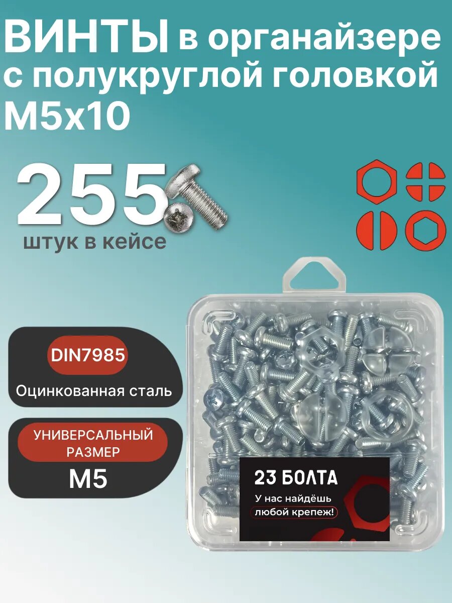 Винт 5х10 ОЦ DIN7985 в органайзере, 255 шт.