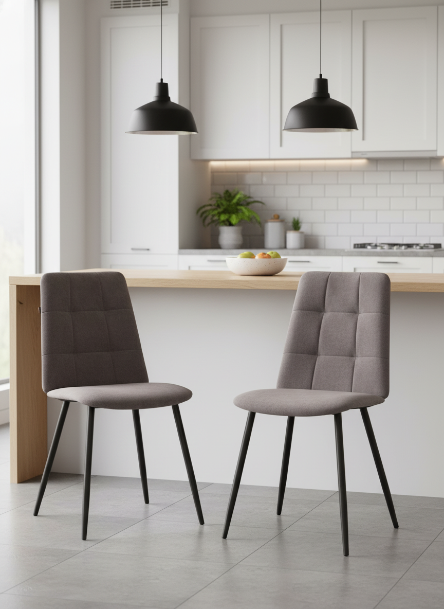 Стулья для кухни TetChair, комплект 2 шт, со спинкой, мягкие, велюр, серые