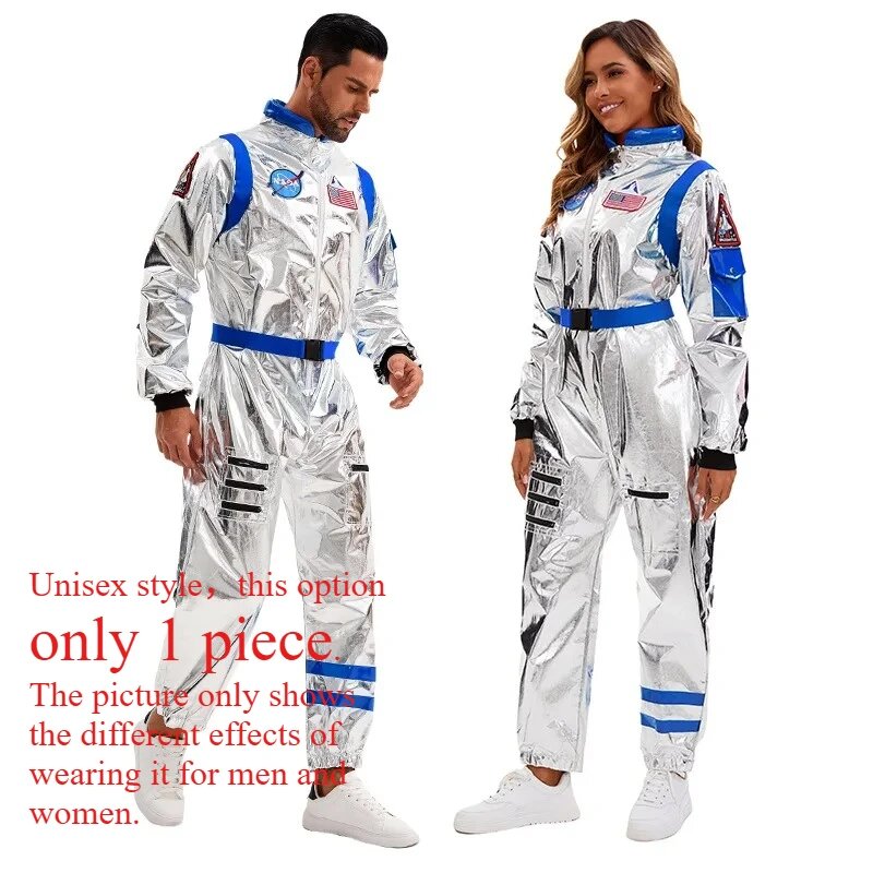 Костюм космонавта, серебристый, полиэстер, спандекс, взрослые М, Синий, Blue