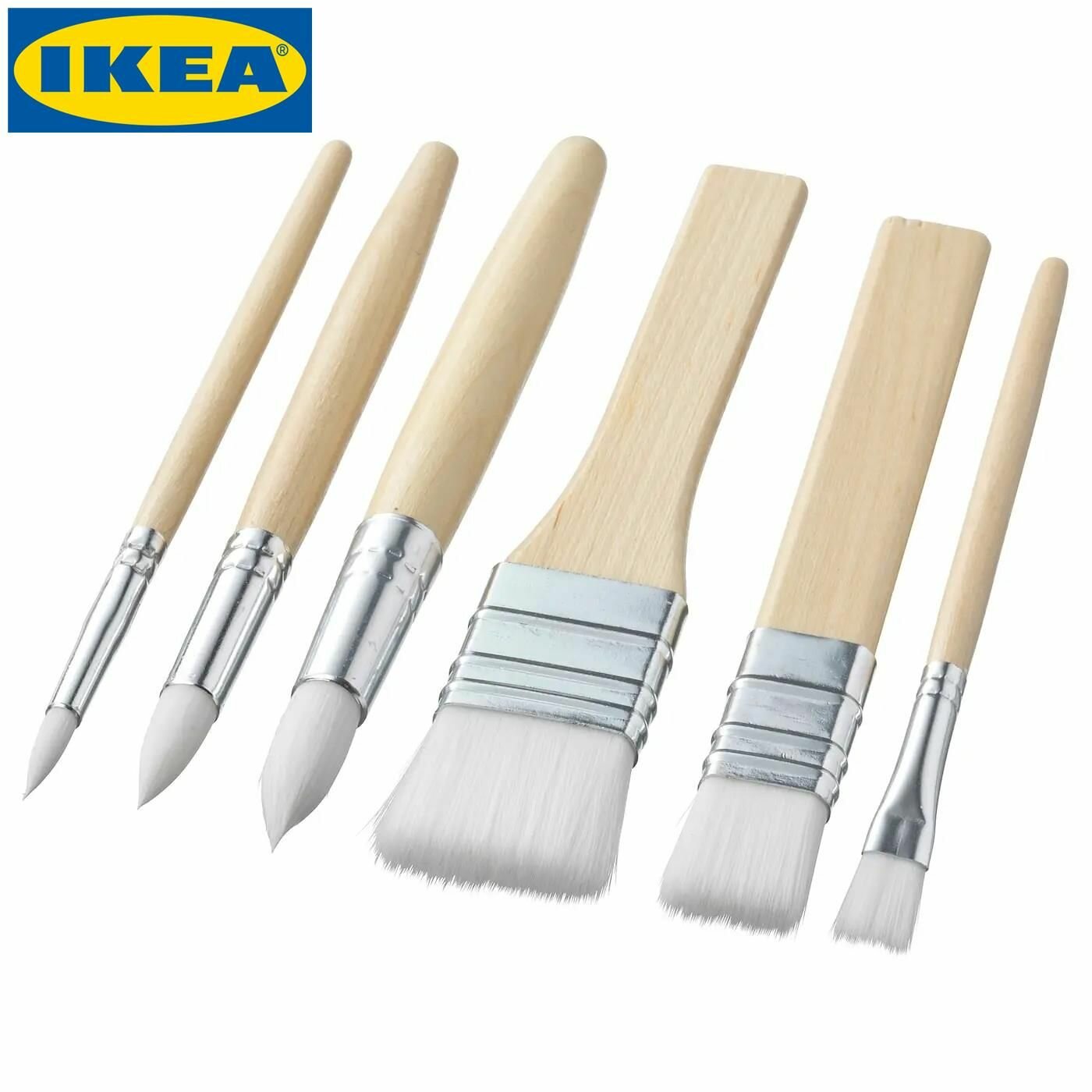 Кисти для рисования IKEA MALA (мола), 3 круглые и 3 плоские, 6 шт в наборе