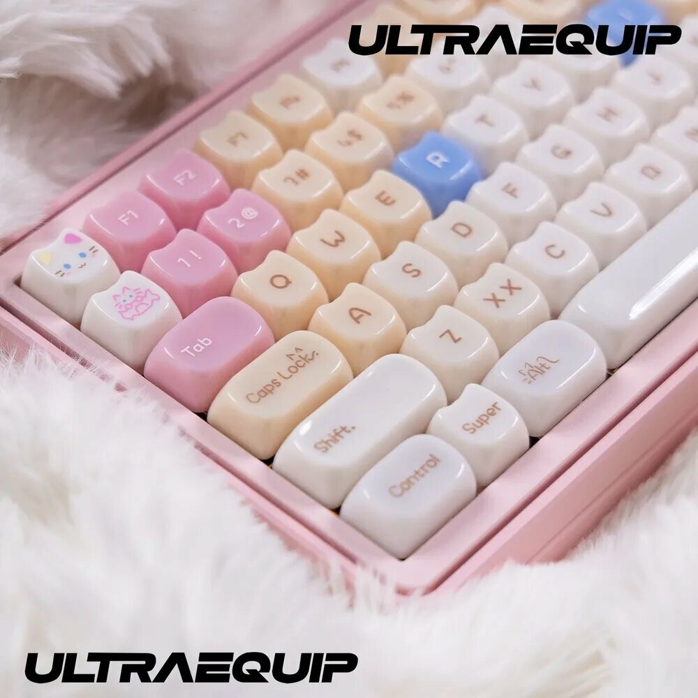 Кейкапы для механической клавиатуры - ULTRAEQUIP Набор "Фиолетовый Кристалл": 148 шт, Фиолетовые Кристаллические, Матовые Полупрозрачные, Профиль Cherry, 4-Боковая Высокая Прозрачность, для MX Switch