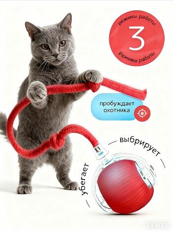 Игрушка для кошек интерактивная, умный мячик с хвостиком, дразнилка для котят