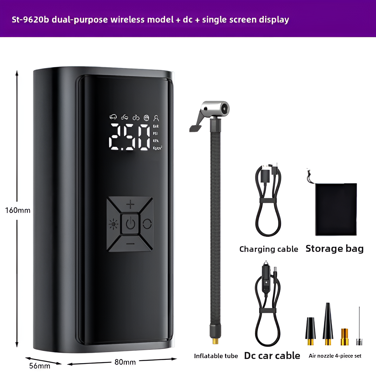 Автомобильный компрессор аккумуляторный беспроводной с фонариком, повербанк ( Power bank)