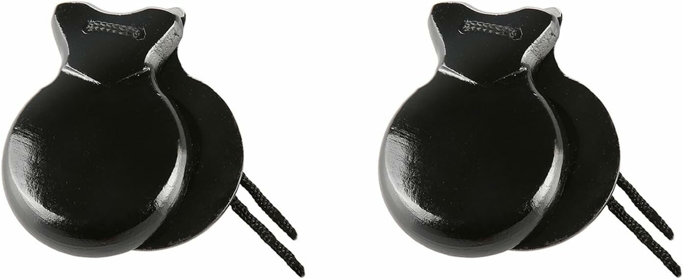 2-Piece Traditional Spanish Flamenco Castanets with Hand Strings, Black Orff Musical Instrument, Wood L/Black/Coffee, Size 8.8 x 6.5 x 3 cm, Package includes 1 pair