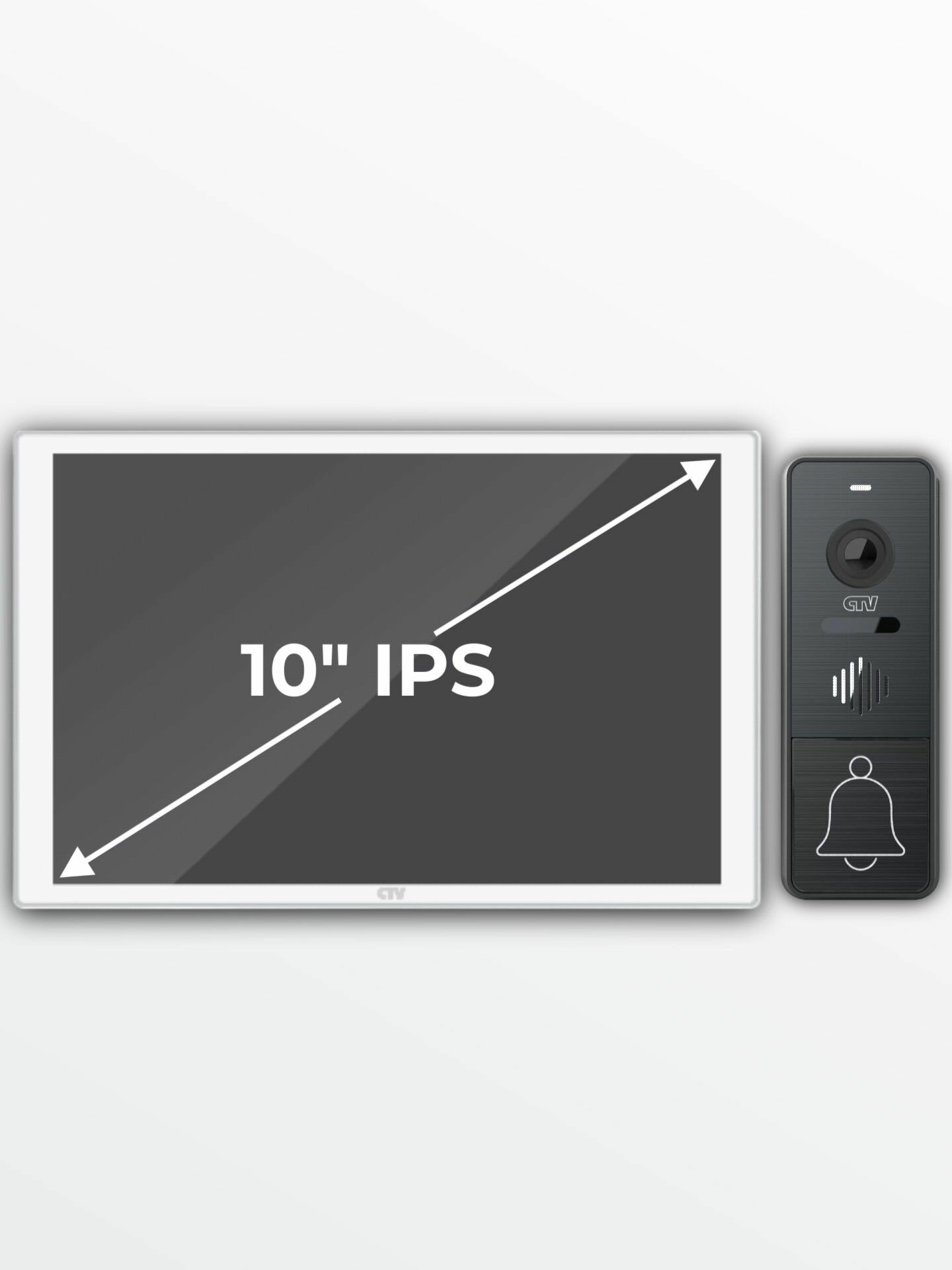 Комплект WiFi видеодомофон для квартиры: монитор 10" CTV-M5121 Q (W) + вызывная панель CTV-D4005 (G), для дома, офиса, Ai-детекция, функция видеорегистратор, подключение к подъездному домофону