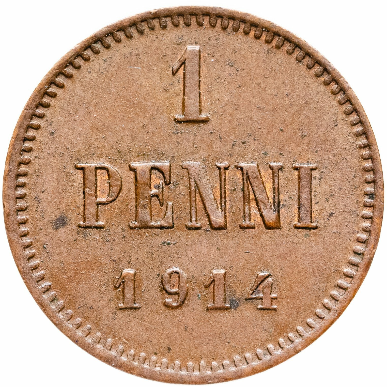 1 пенни penny 1914 Российская Финляндия, Медь, в сохранности AU