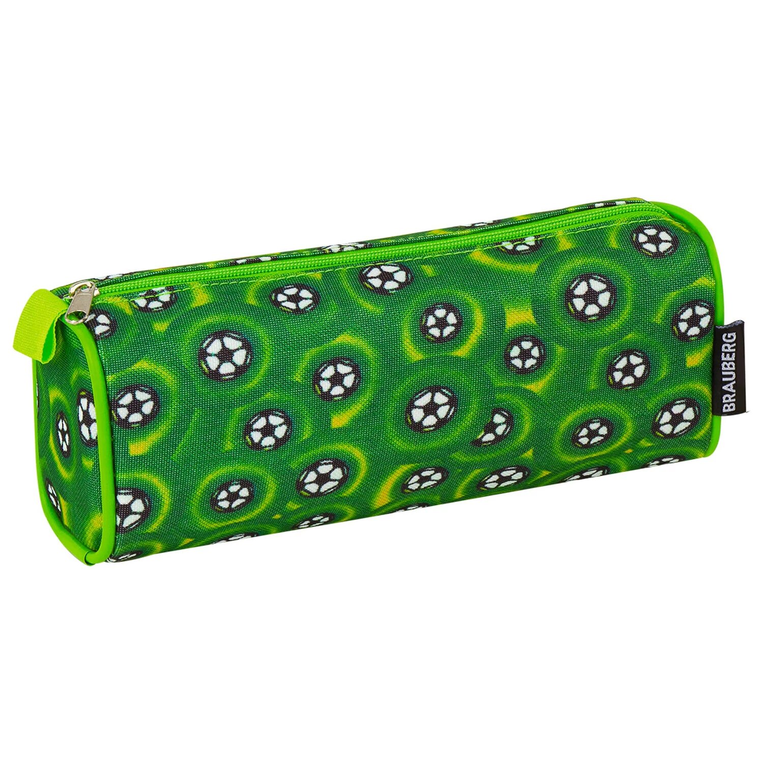 Пенал-косметичка BRAUBERG для учеников начальной школы, зеленый, футбольные мячи, 2168 см, 223907