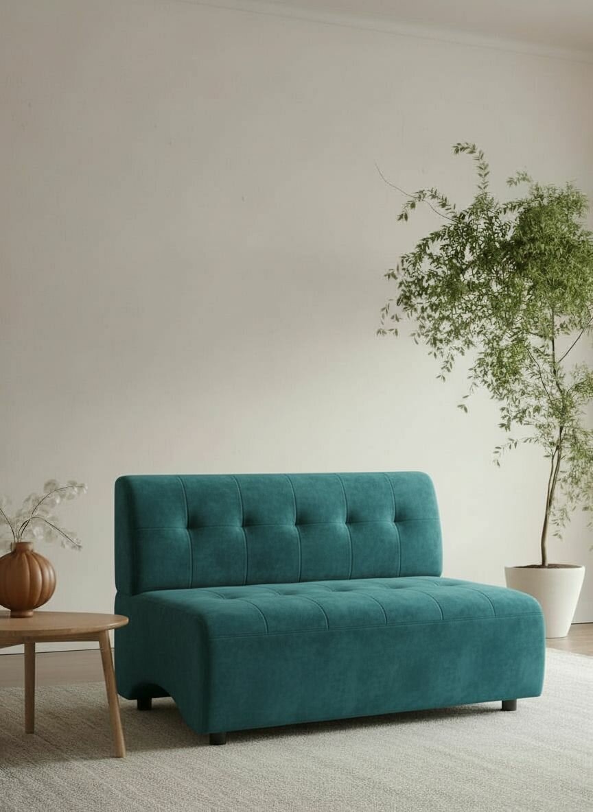 Диван прямой Вега без подлокотников бирюзовый велюр. Офис, дом, салон красоты, прихожая, гостиная, зона ожидания.