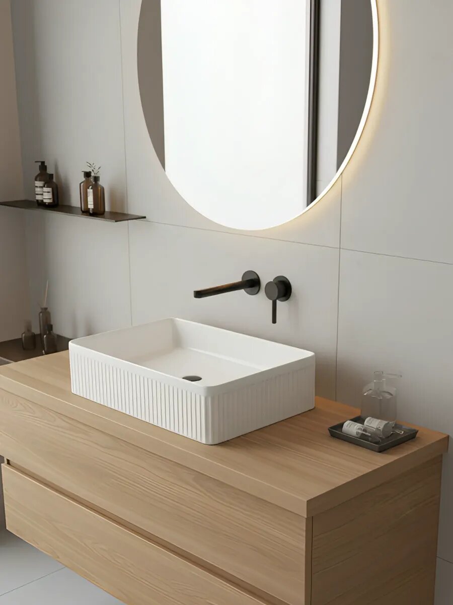 Накладная керамическая раковина, квадратная, белая, глянцевая, настольная, монтаж, 34 см x 50 см