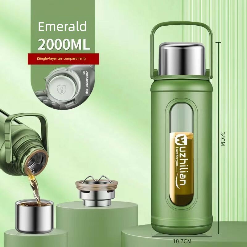 Большая термостойкая стеклянная кружка для мужчин, походный котелок, портативная чайная кружка с разделением на чай и