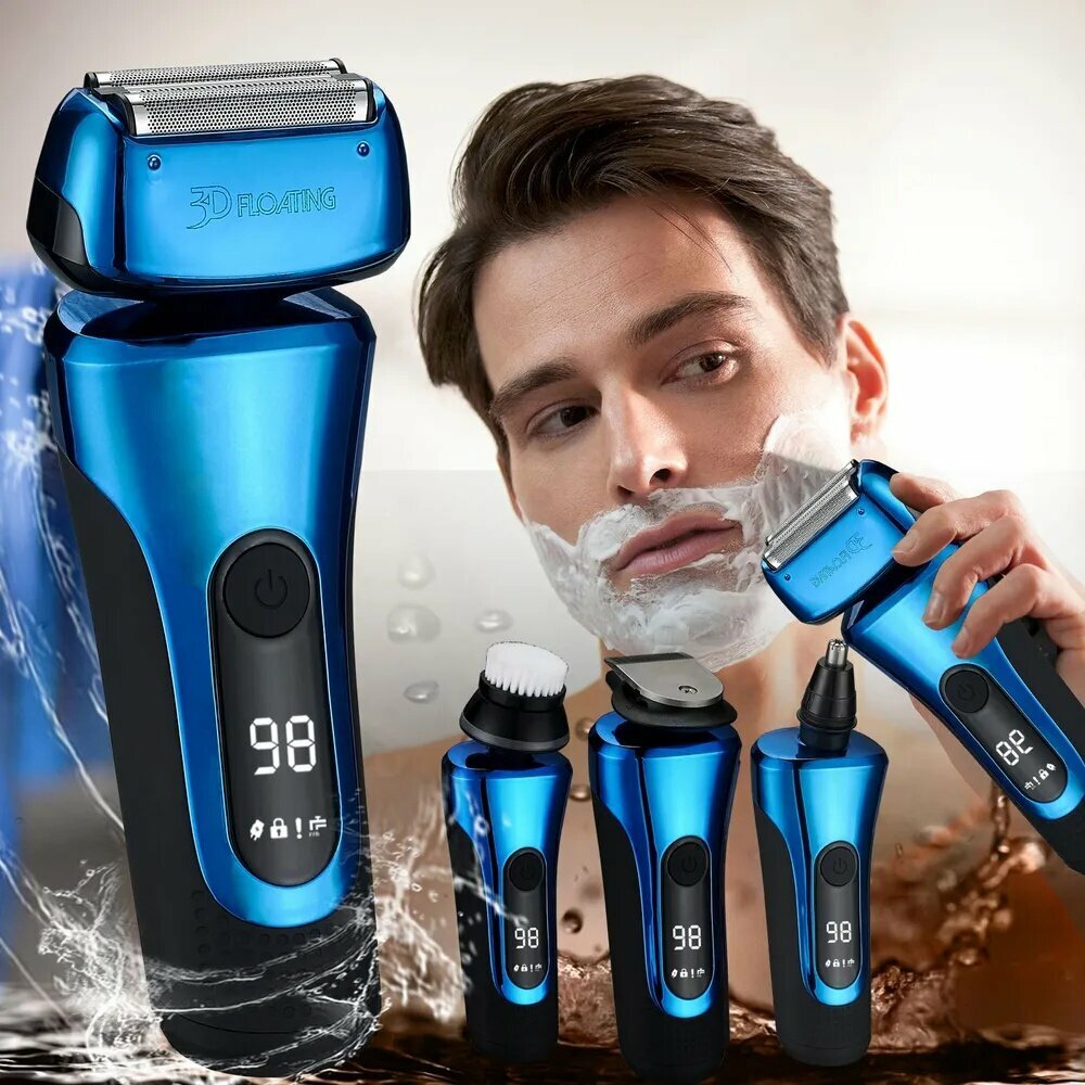 AIXOTM Электробритва Электробритва мужская 4 в 1, бритва для мужчин, голубой, черный