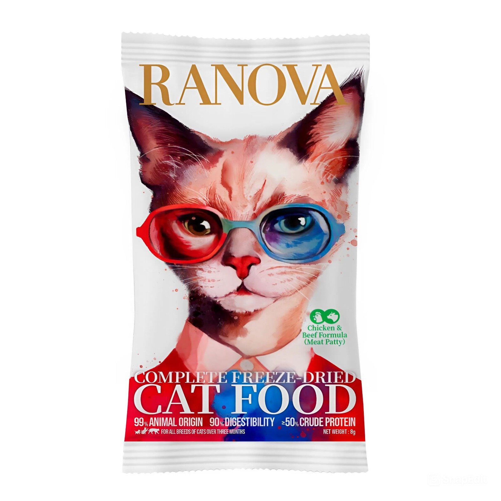 Полнорационный сухой сублимированный корм для кошек Ranova с курицей и говядиной, 8 гр