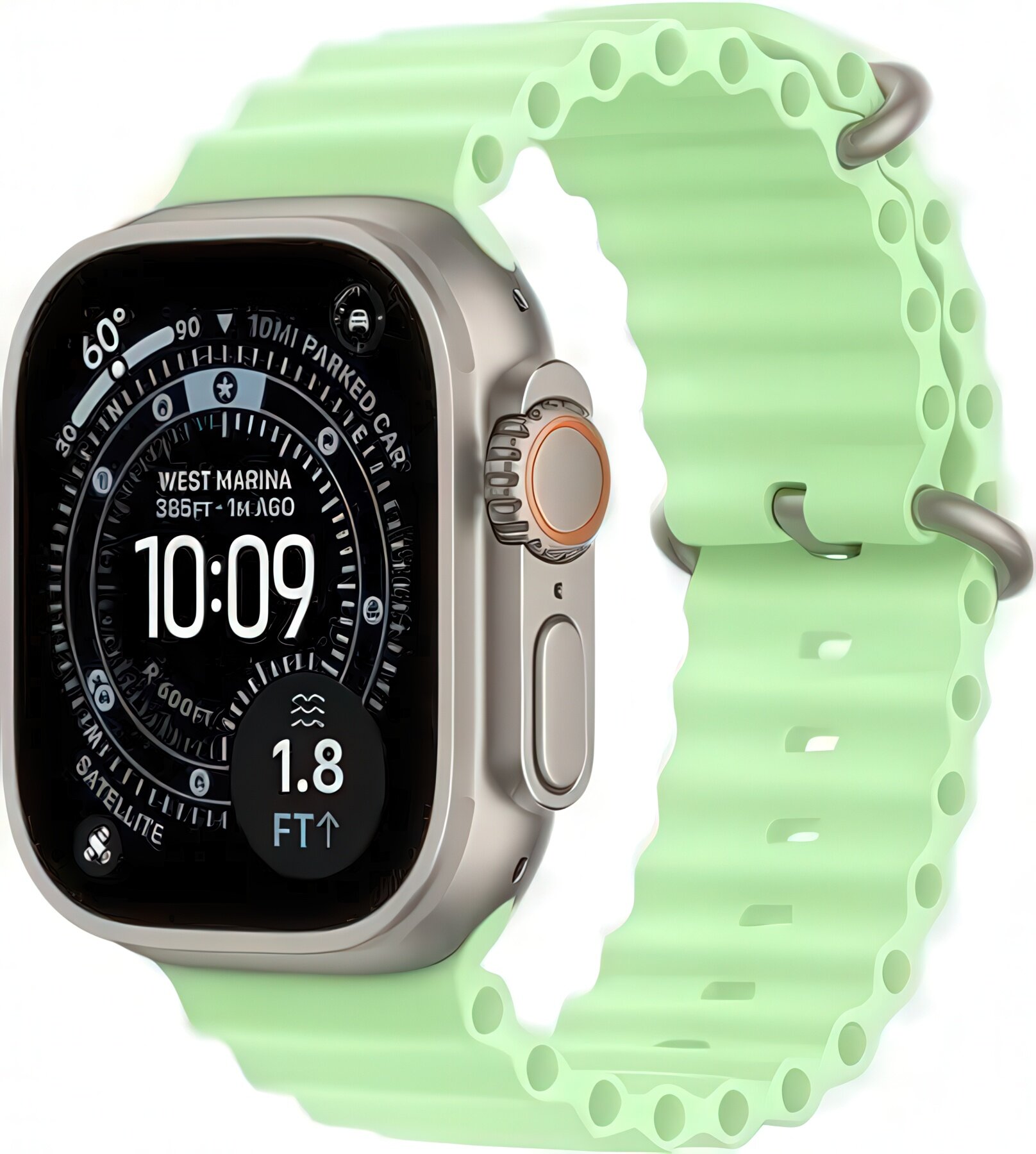 Apple Watch Ultra 3 (2025) 49mm Natural Titanium Case with Neon Green Ocean Band