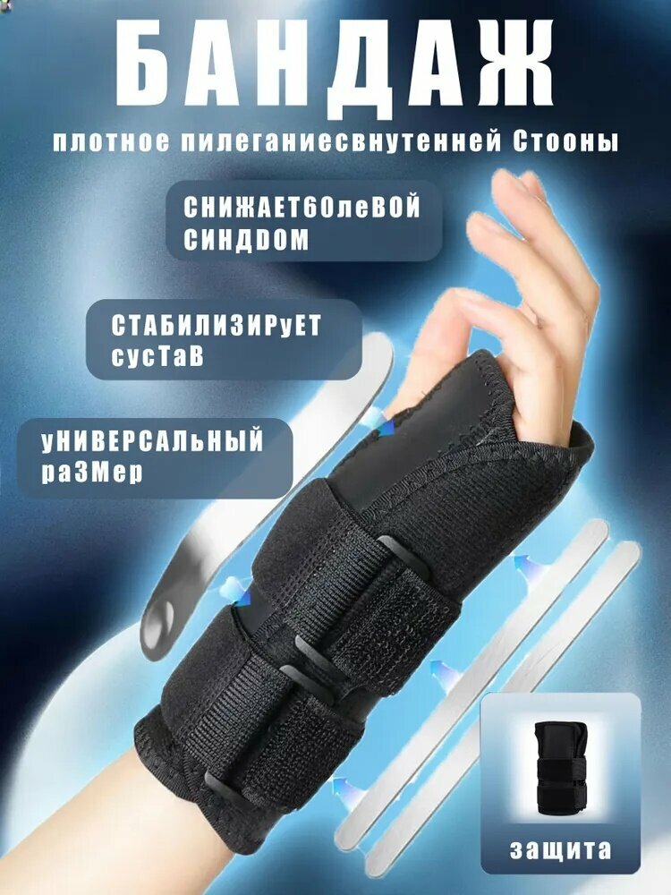 Фиксатор запястья левый для спорта / кистевой браслет / защитный аксессуар запястья. Универсальный размер. Черный цвет