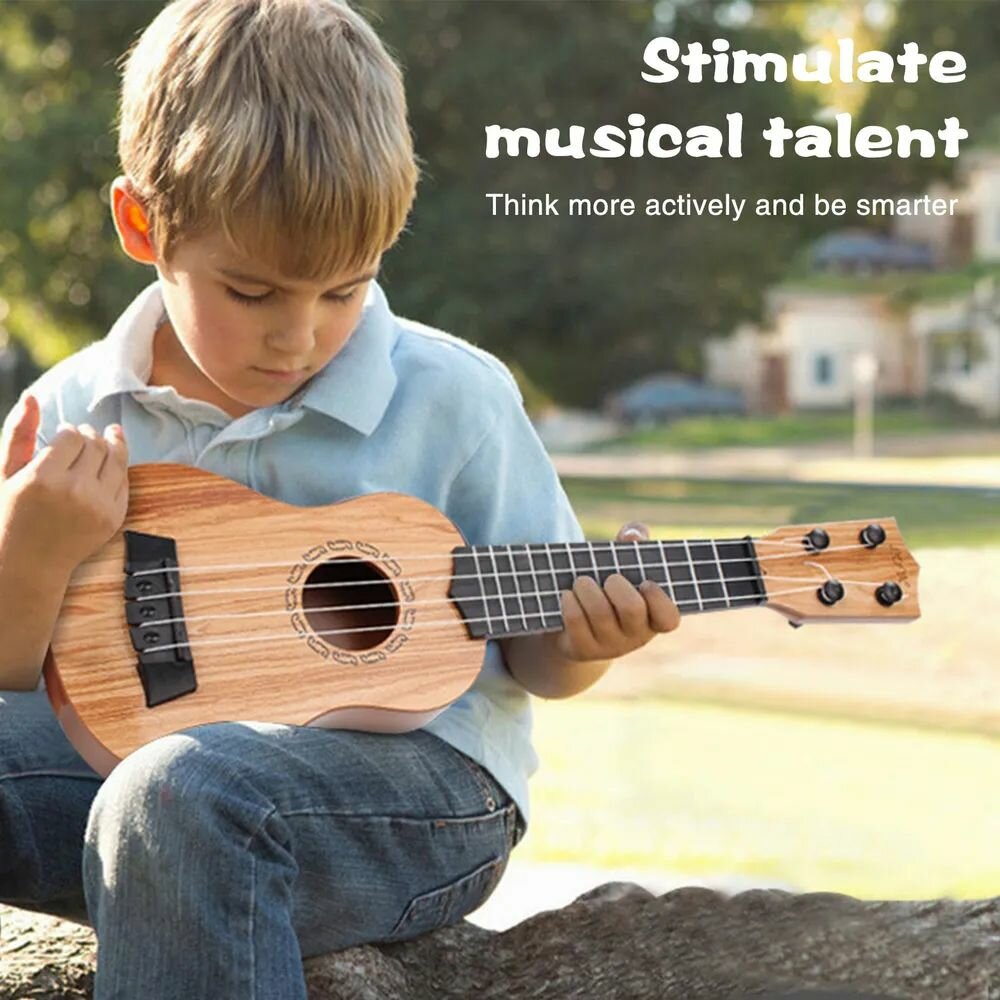 Детская укулеле 35 см имитация музыкального инструмента натурального цвета игрушечная гитара для начинающих