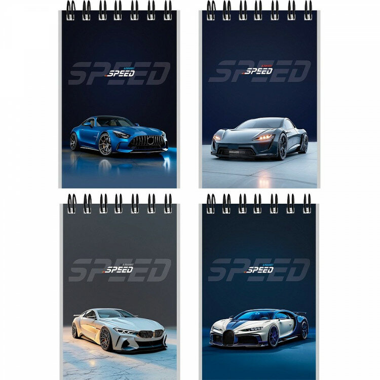 Блокнот А7 мягкая обложка на гребне 40 листов (Prof-Press) Красивые автомобили клетка арт. Б40-9321. Количество в наборе 16 шт.