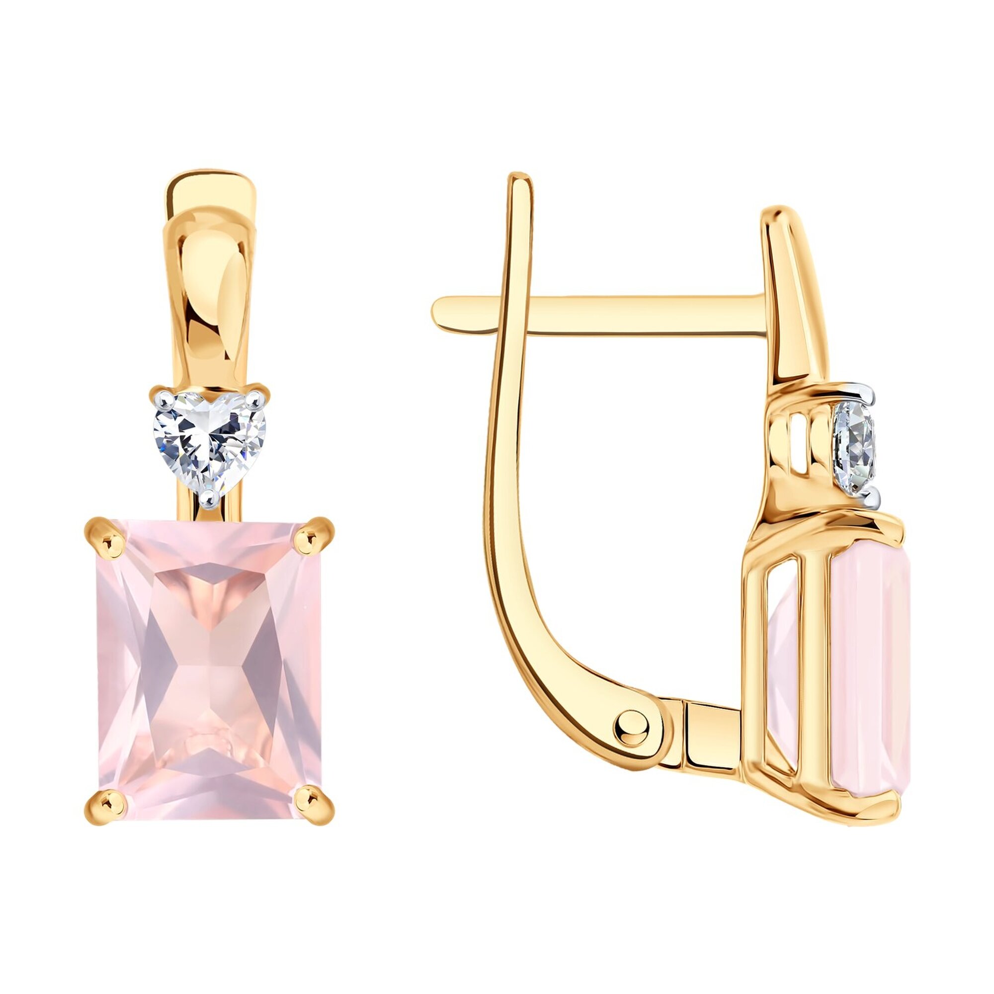 Серьги, красное золото, 585 проба, кварц, фианит