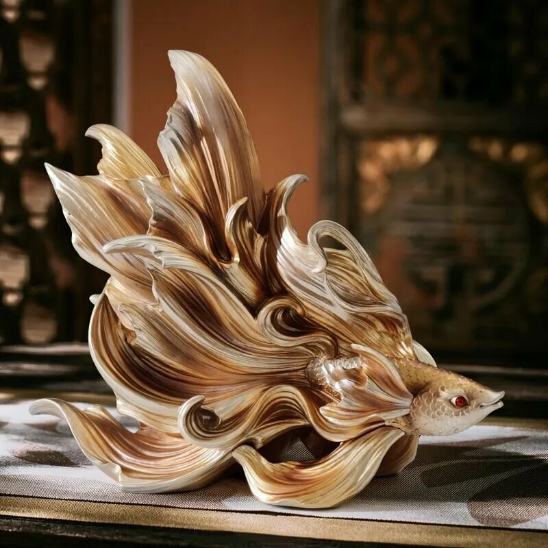 Статуэтка CHUNZHIRAN Карбон серебристо-черный (30см * 16см * 28см) Украшения в виде рыбок на удачу, статуэтки для интерьера