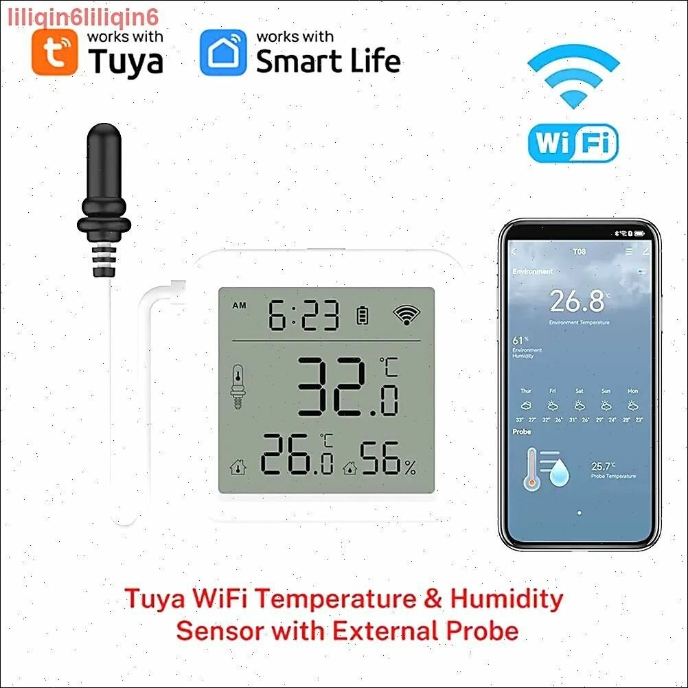 Умный Wi-Fi датчик температуры и влажности с внешним зондом и дисплеем