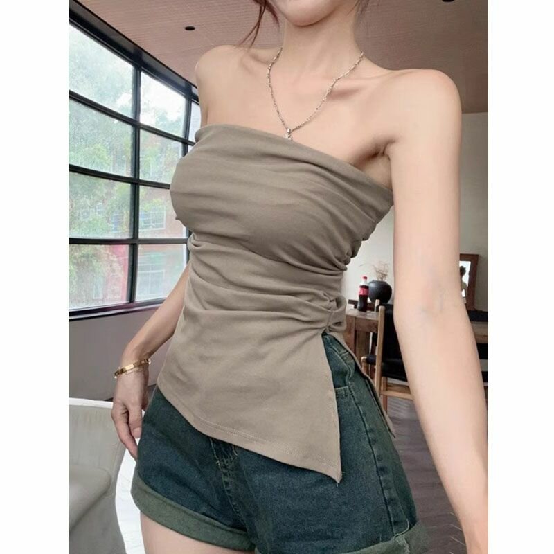 Сексуальный безрукавный летний топ для женщин с уникальным дизайном, неровным разрезом, подчеркивающий талию, внутренний слой, базовый слой, топ-трубка