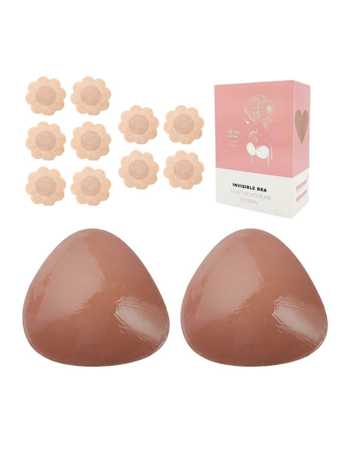 Силиконовые треугольные вставки для бюстгальтера с 5 сменными прокладками, Коробка глубокого цвета кожи - B
