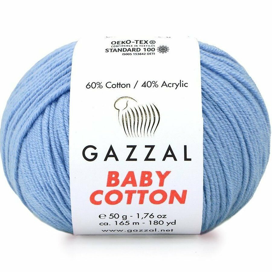 Пряжа Gazzal BABY COTTON 3423 голубой (5 мотков)