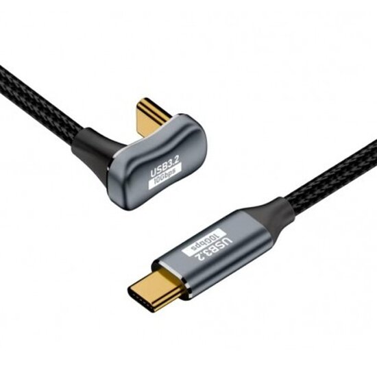 Кабель Ks-is KS-889AB-2 USB-C (M) USB-C (M) угловой, 10Gbps, 60Вт, 2м, черный+серый