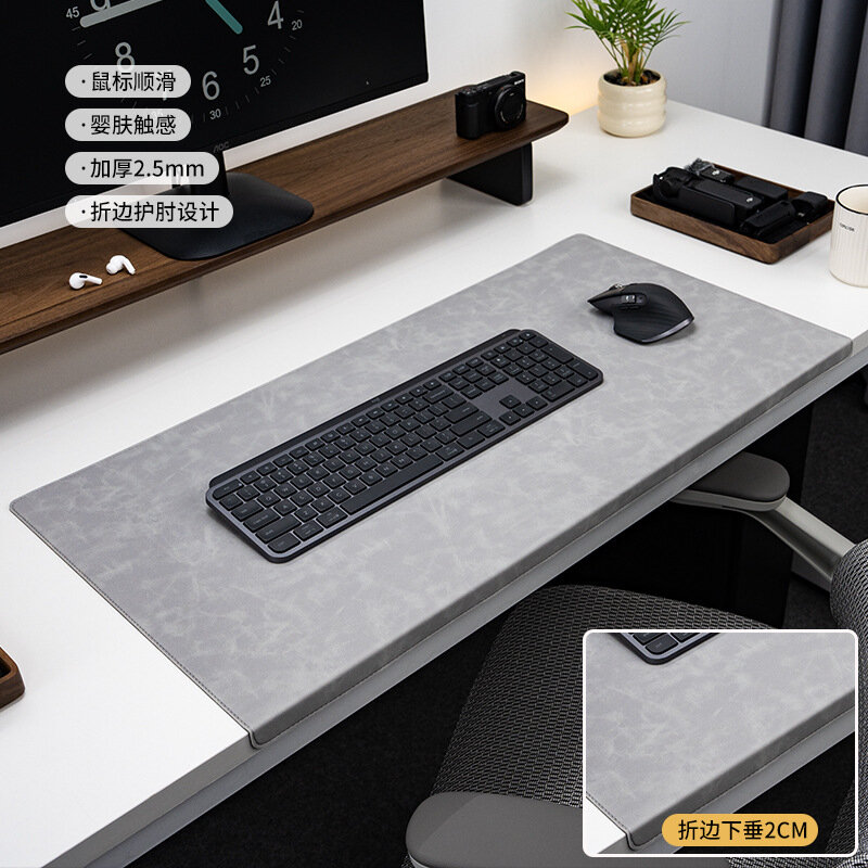 Коврик для стола с подлокотником, складной край, кожа с узором Crazy Horse, большой коврик для мыши, офисный коврик для стола, коврик с подвесным краем и пряжкой