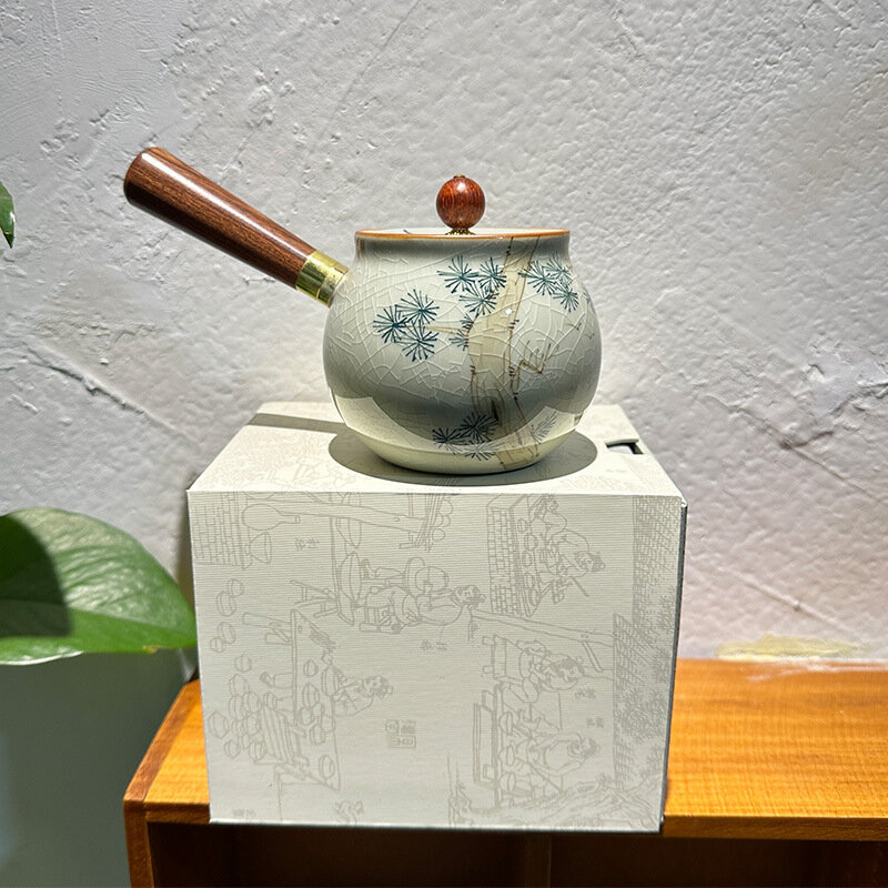 Ge печь ручная роспись лотоса деревянная ручка Боковая ручка чайник кунг-фу бытовой свет Роскошный Ретро питательный