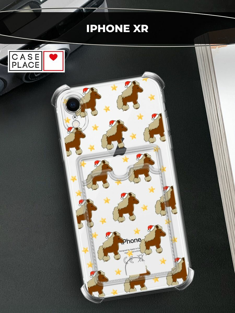 Чехол на Apple iPhone XR (Айфон XR) с картой и принтом Новогодние лошадки паттерн