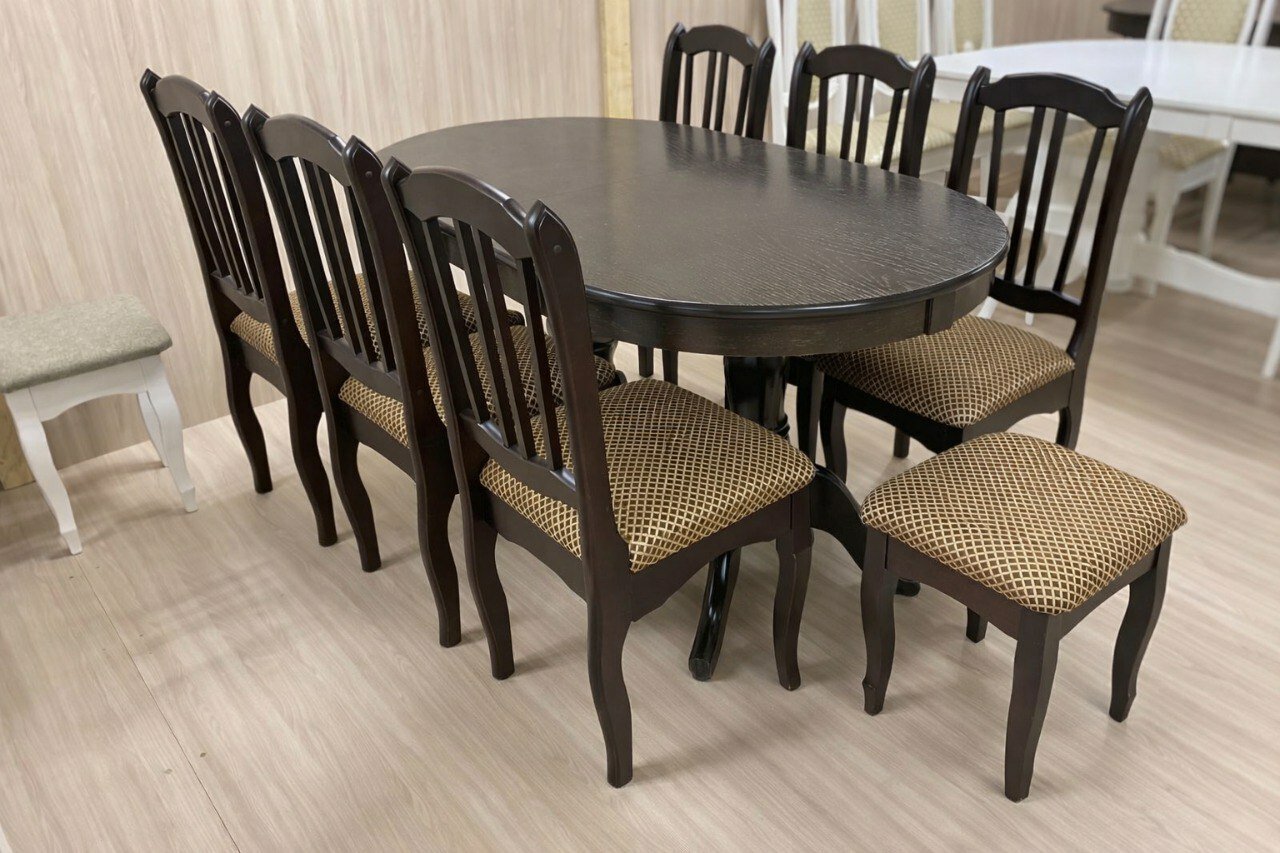 Стол и 6 стульев "Презент" 130х80/40, в раздвижном виде 170*80. столешница МДФ . ножки из массива березы , венге .