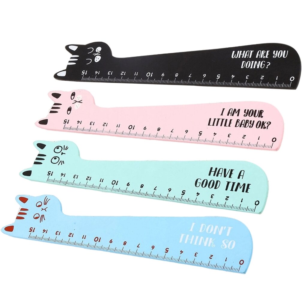 4ШТ Мультфильм Котенок Линейка Деревянная Линейка Для Рисования Геометрический Измерительный Инструмент для Детей Студентов Художников Школьного Офисного Использования