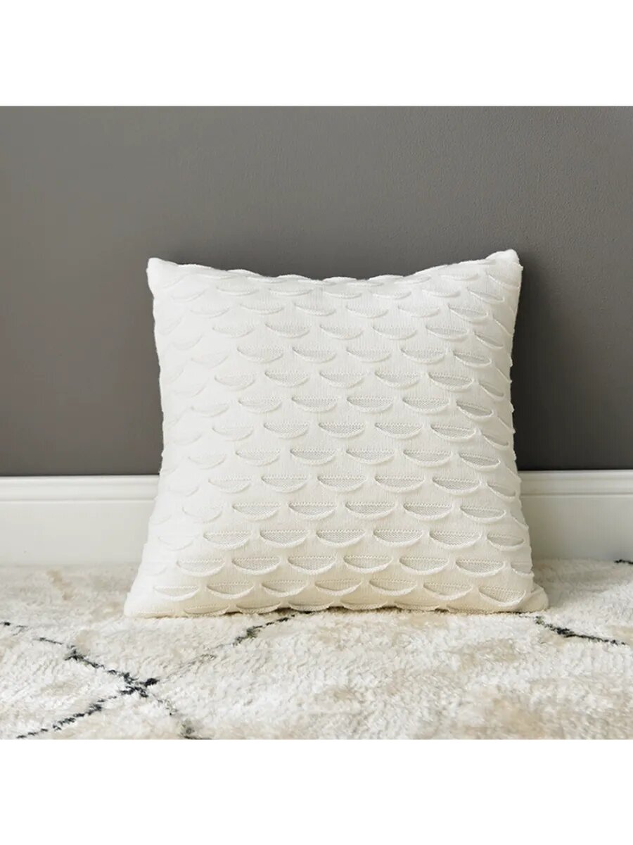 Подушка Manyue вязаная белая, без наполнителя, 45x45