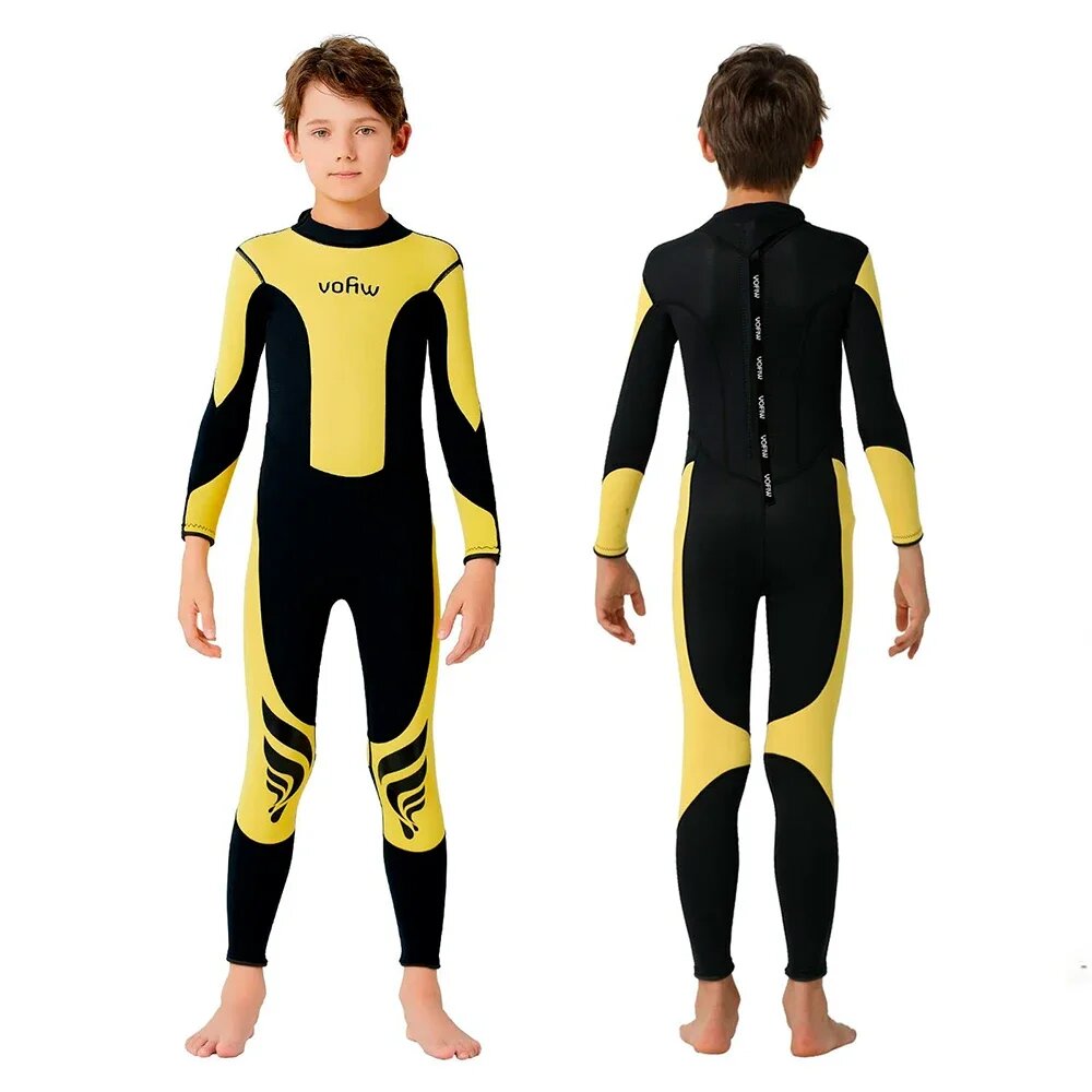 Детский неопреновый гидрокостюм 3 мм с длинными рукавами и молнией сзади, костюм для подводного плавания и серфинга, детский купальник, купальный костюм для водных видов спорта