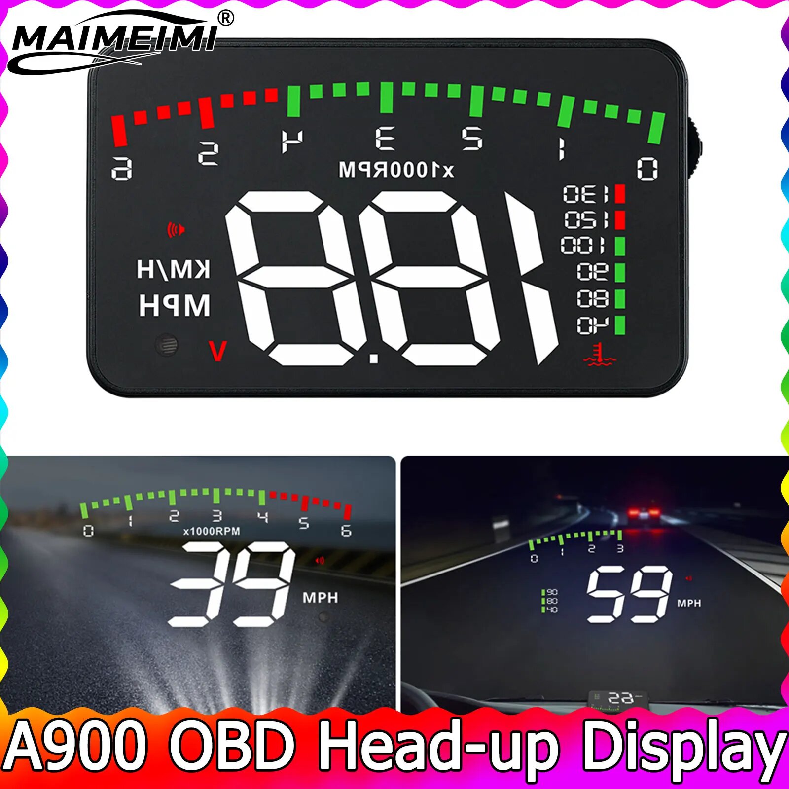A900 OBD HUD Проекционный Дисплей Автомобильный Проектор На Лобовом Стекле Со Спидометром Тахометр 12 В Км/ч Км/ч Для Предупр.