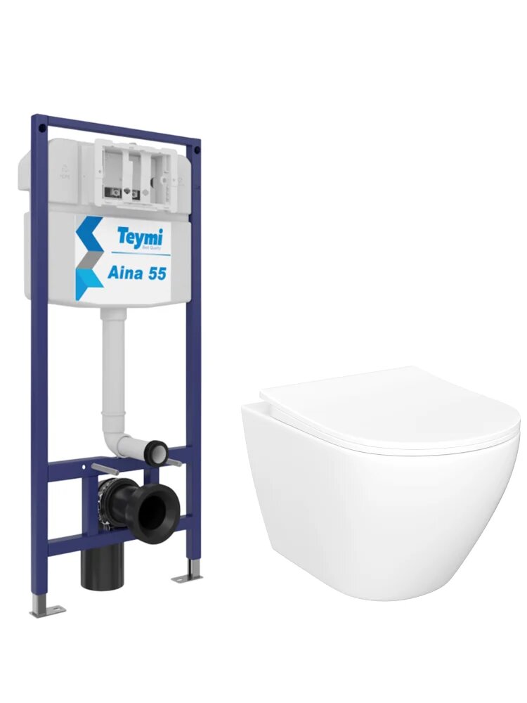 Комплект 3 в 1: Инсталляция Teymi Aina 1220067 / Унитаз подвесной STWORKI Кронборг S28401WH безободковый, с микролифтом / Комплект креплений