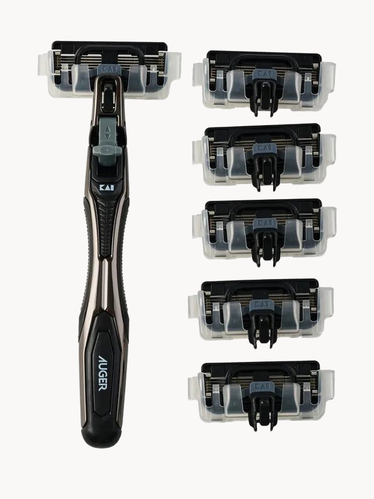 Бритвенный станок AUGER, 5 лезвий, нержавеющая сталь, 6 кассет, черный