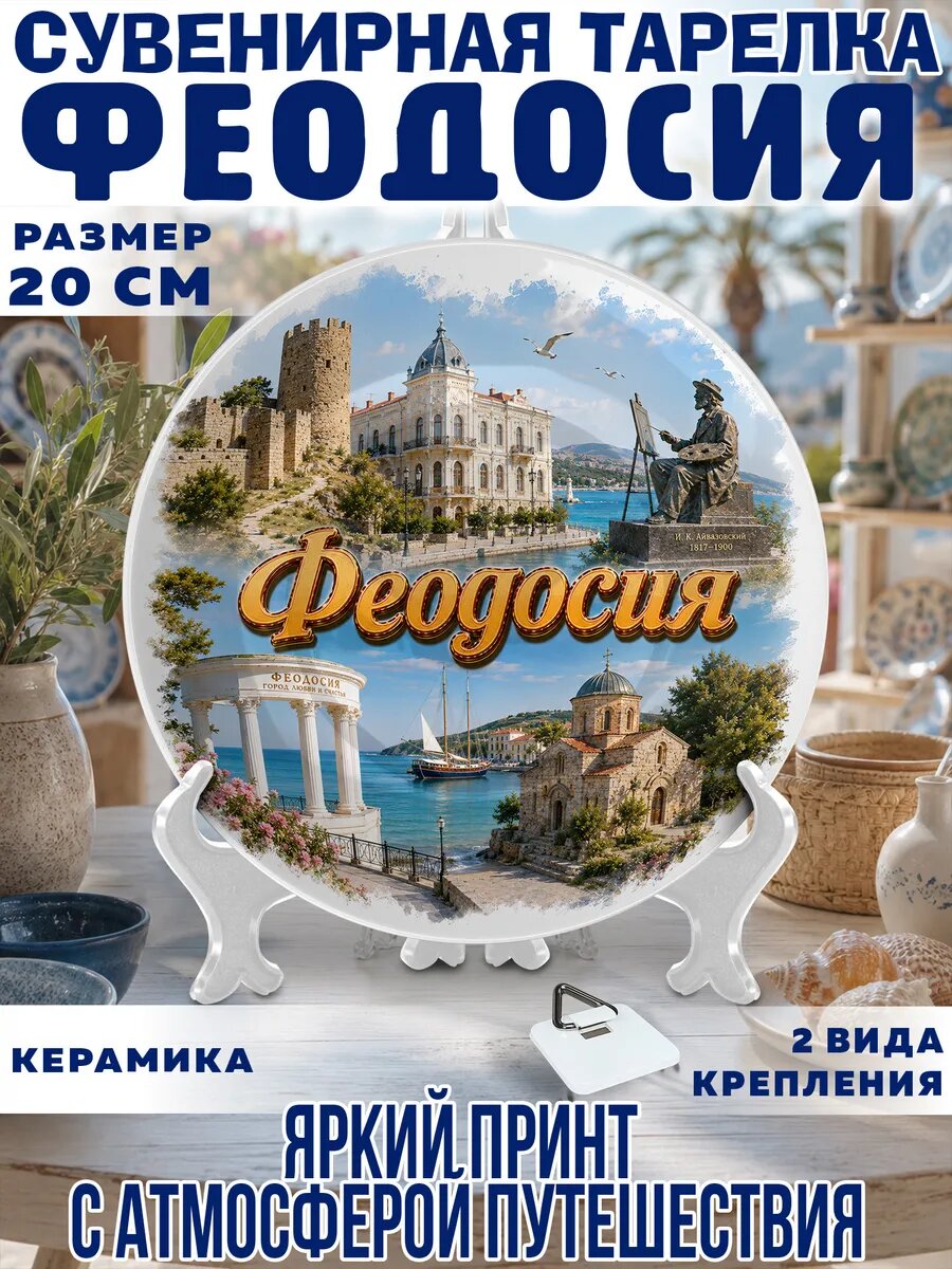 Сувенирная тарелка из Феодосии 20 см подарок с моря декор