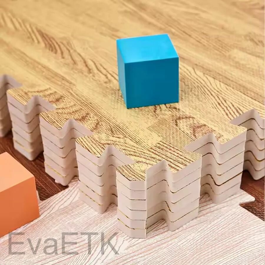 Мягкая ЭВА плитка-пазл "Паркет имитация" 30х30см-16 штук (120х120см), Светлое дерево